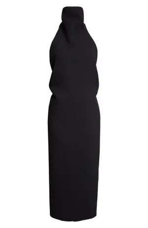 Khaite Roxanne Funnel Neck Double Face Crepe Halter Dress - Black