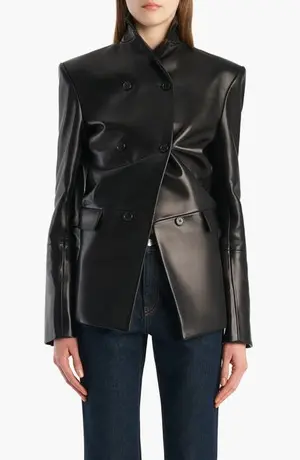 Khaite Rolo Double-breasted Lambskin Leather Jacket - Black