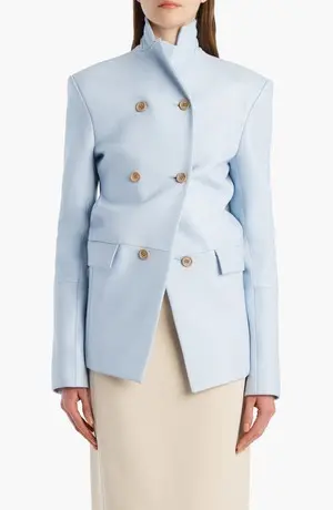 Khaite Rolo Double-breasted Lambskin Leather Jacket - Sky Blue