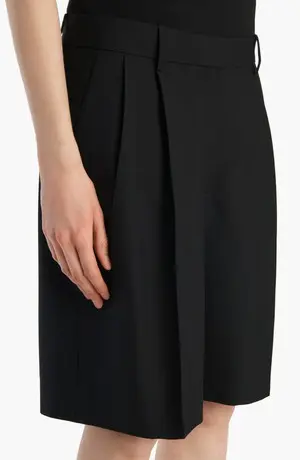 Khaite Auggie Pleated Wool Wide Leg Shorts