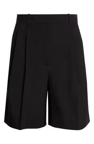 Khaite Auggie Pleated Wool Wide Leg Shorts