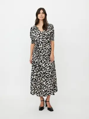 MASAI COPENHAGEN Manivanya Floral V-neck Midi Dress - Black