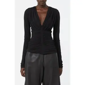 Sportmax Beato Ruched Long Sleeve Cotton Jersey Top - Black