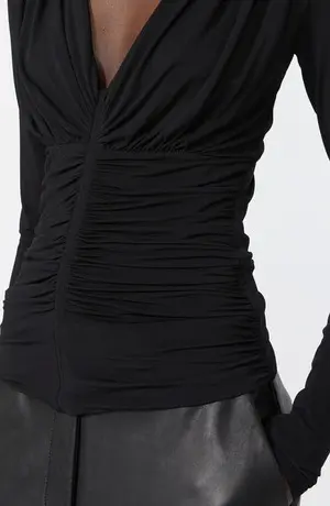 Sportmax Ruched V-neck Long Sleeve Jersey Top