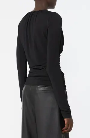 Sportmax Ruched V-neck Long Sleeve Jersey Top
