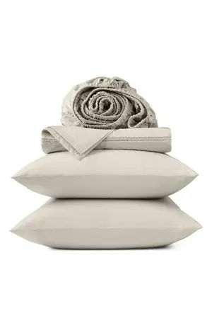 COYUCHI Lattice Organic Cotton Percale Sheet Set - Stone