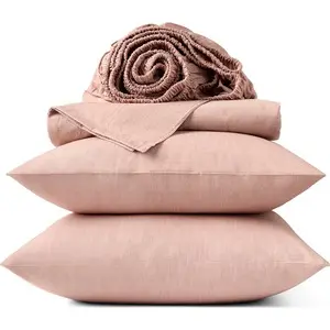COYUCHI Crinkled Organic Cotton Percale Sheet Set - Praline Chambray