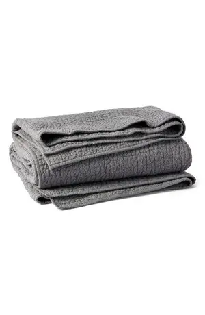 COYUCHI Pebbled Handstitched Organic Cotton Quilt - Slate