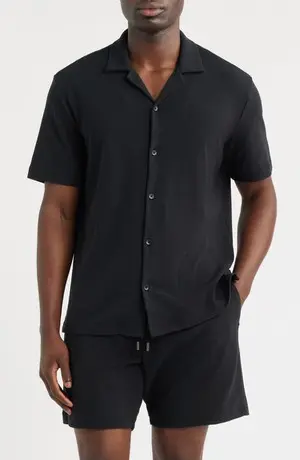 Nordstrom Seaport Knit Cotton Camp Shirt - Black
