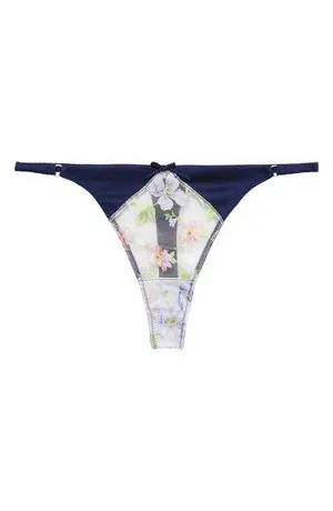 FLEUR DU MAL Elara Embroidered Thong - Midnight Navy
