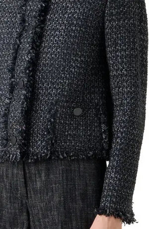 Akris Boxy Fringe Cotton Blend Tweed Jacket