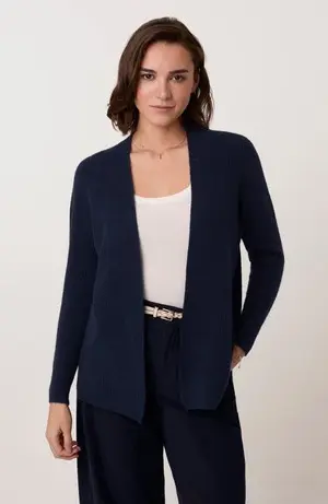 CELTIC & CO. Longline Ribbed Knit Open Front Cardigan - Navy