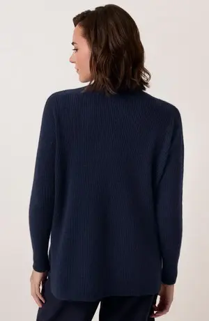 CELTIC & CO. Longline Ribbed Knit Open Front Cardigan - Navy