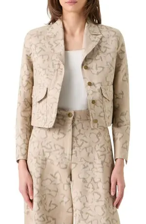 Akris Ikat Floral Print Cropped Cotton Blend Canvas Jacket