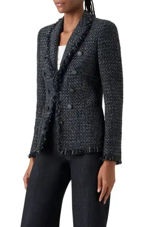 Akris Fringe Cotton Blend Tweed Cutaway Jacket