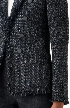 Akris Fringe Cotton Blend Tweed Cutaway Jacket