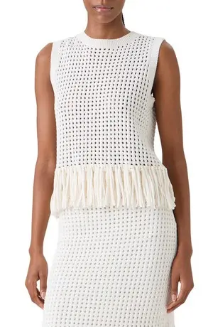 Akris Fringe Hem Mesh Knit Cotton Shell - Cream