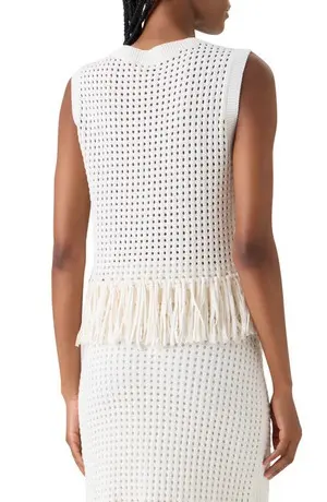Akris Fringe Hem Mesh Knit Cotton Shell