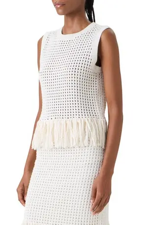 Akris Fringe Hem Mesh Knit Cotton Shell