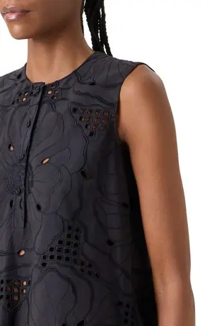 Akris Flower Eyelet Sleeveless Cotton Poplin Top