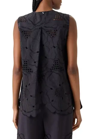 Akris Flower Eyelet Sleeveless Cotton Poplin Top