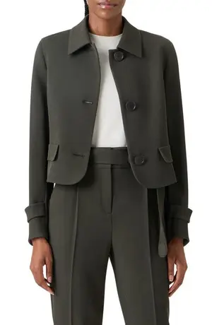 Akris Boxy Wool Tricotine Jacket - Olive