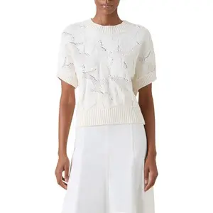 Akris Chunky Ajour Short Sleeve Cotton Sweater - Cream