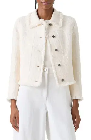 Akris Fringe Cotton Blend Tweed Jacket - Cream