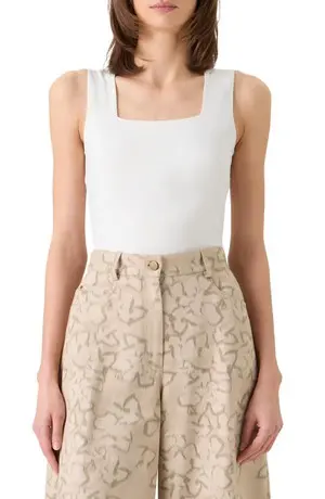 Akris Signature Dot Square Neck Stretch Modal Tank - Cream