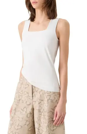 Akris Signature Dot Square Neck Stretch Modal Tank - Cream