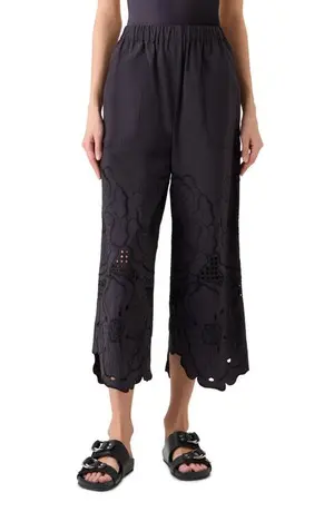 Akris Flower Eyelet Cotton Poplin Crop Pants - Black