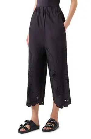 Akris Flower Eyelet Cotton Poplin Crop Pants