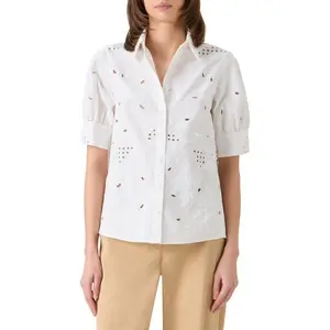 Akris Embroidered Cotton Eyelet Shirt - Cream