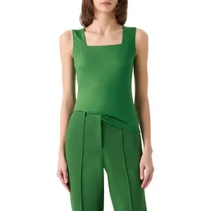 Akris Signature Dot Square Neck Stretch Modal Tank - Green