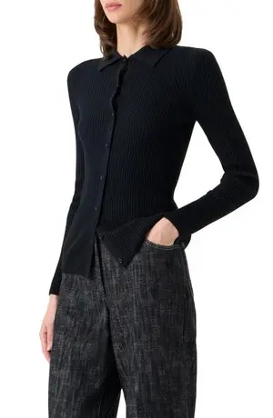 Akris Fitted Merino Wool Rib Cardigan - Black