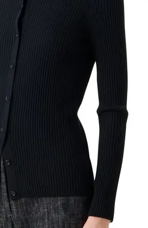 Akris Fitted Merino Wool Rib Cardigan - Black