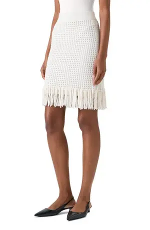 Akris Fringe Hem Mesh Knit Cotton Skirt - Cream