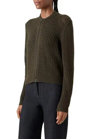 Akris Chunky Open Stitch Zip Cardigan - Olive