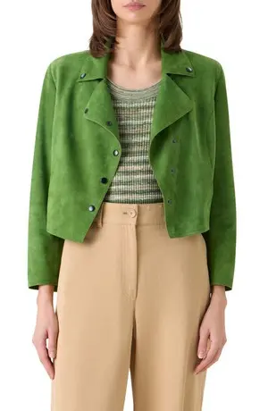 Akris Asymmetrical Suede Cropped Jacket - Green