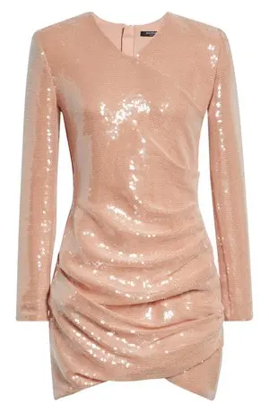 Balmain Sequin Long Sleeve Minidress - 4hm Rose