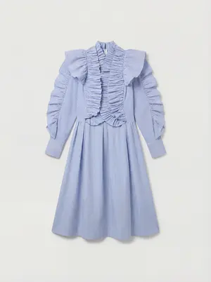 Karen Millen High Neck Pleated Ruffle Midi Dress With Architectural Sleeves