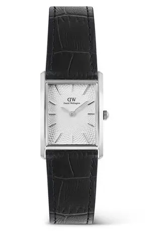 DANIEL WELLINGTON Bound Tank Leather Strap Watch - Silverone