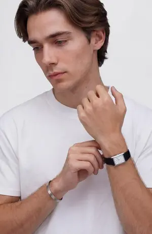 DANIEL WELLINGTON Rectangular Tank Leather Strap Watch