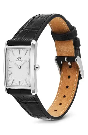 DANIEL WELLINGTON Rectangular Tank Leather Strap Watch