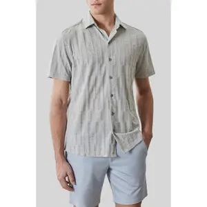 Robert Barakett Vessar Texture Knit Short Sleeve Button-up Shirt - Grey