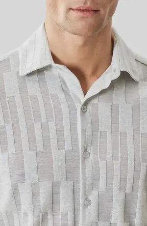 Robert Barakett Vessar Texture Knit Short Sleeve Button-up Shirt - Swan