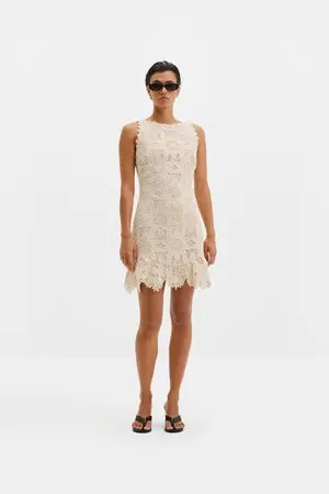 MALINA Miranda Ruffled Guipure Lace Mini Dress - Sand