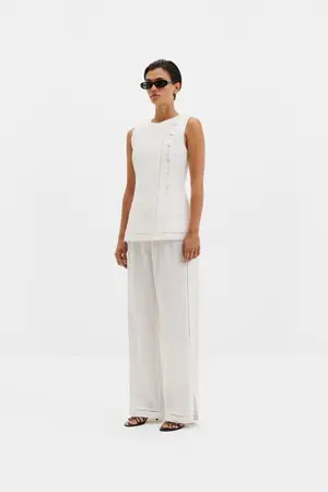 MALINA Alessandra Button Detailed Linen Trousers