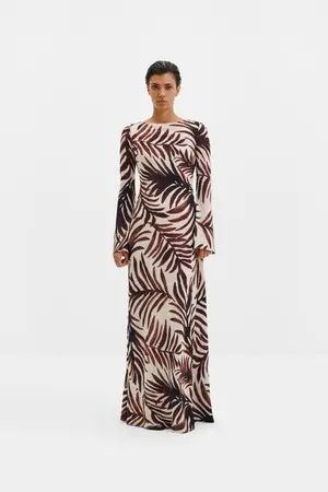 MALINA Jennelie Open Back Chiffon Maxi Dress - Burnt Leaf