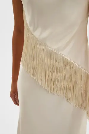 MALINA Sleeveless Fringe Midi Dress